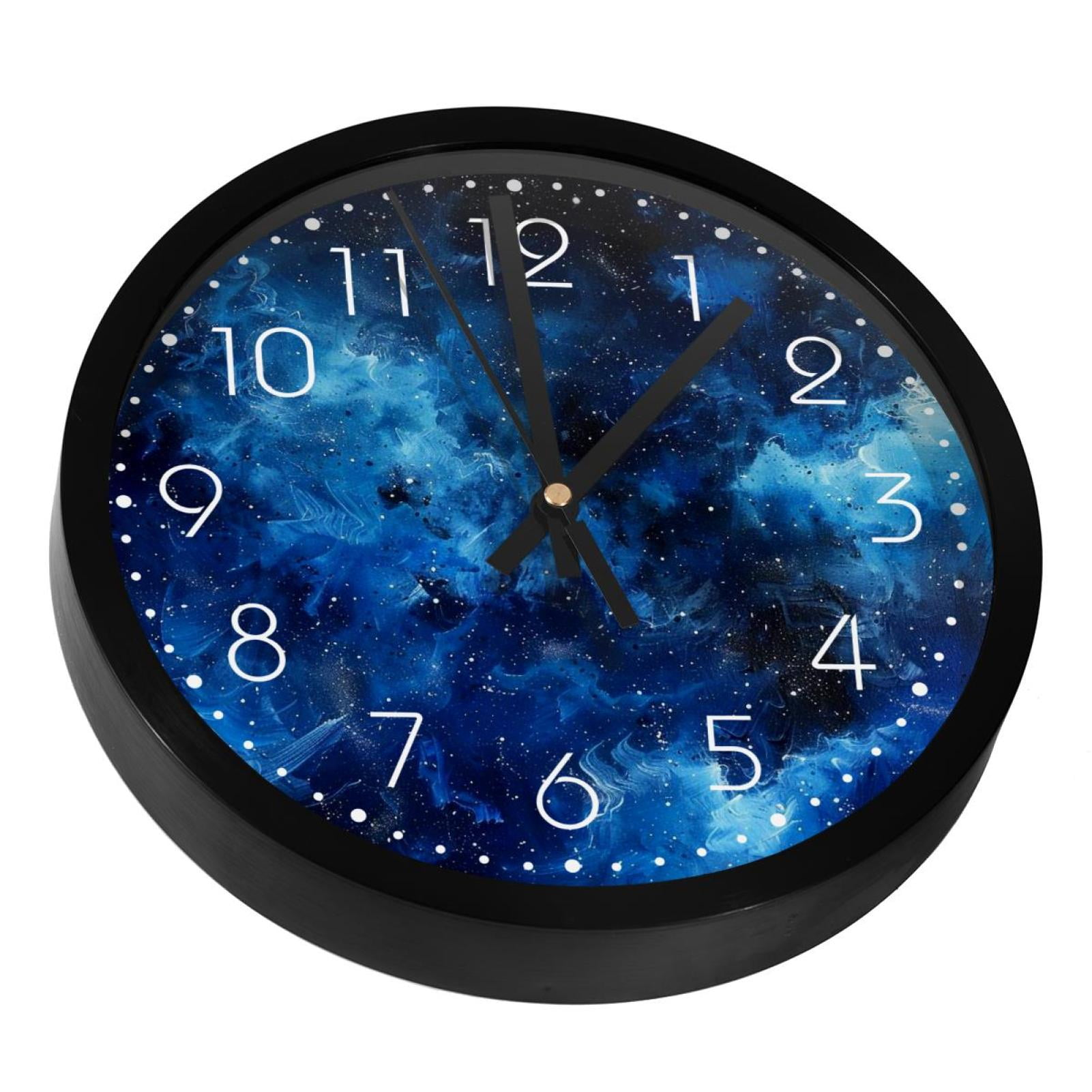 Blue Galaxy Starry Sky Silent Wall Clock, Non Ticking Battery Operated ...