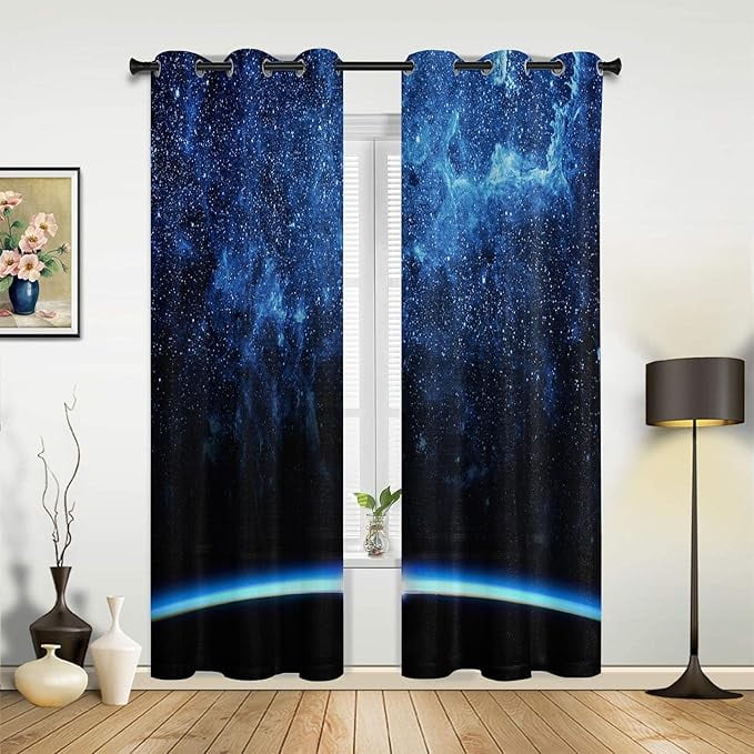 Blue Galaxy Starry Sky Window Curtains, Cosmic Earth 3D Printed Noise ...