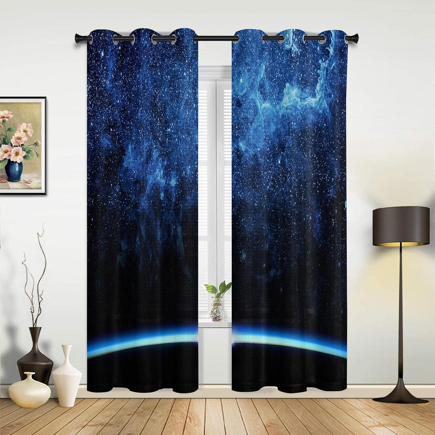 Blue Galaxy Starry Sky Window Curtains,Cosmic Earth 3D Printed Noise ...