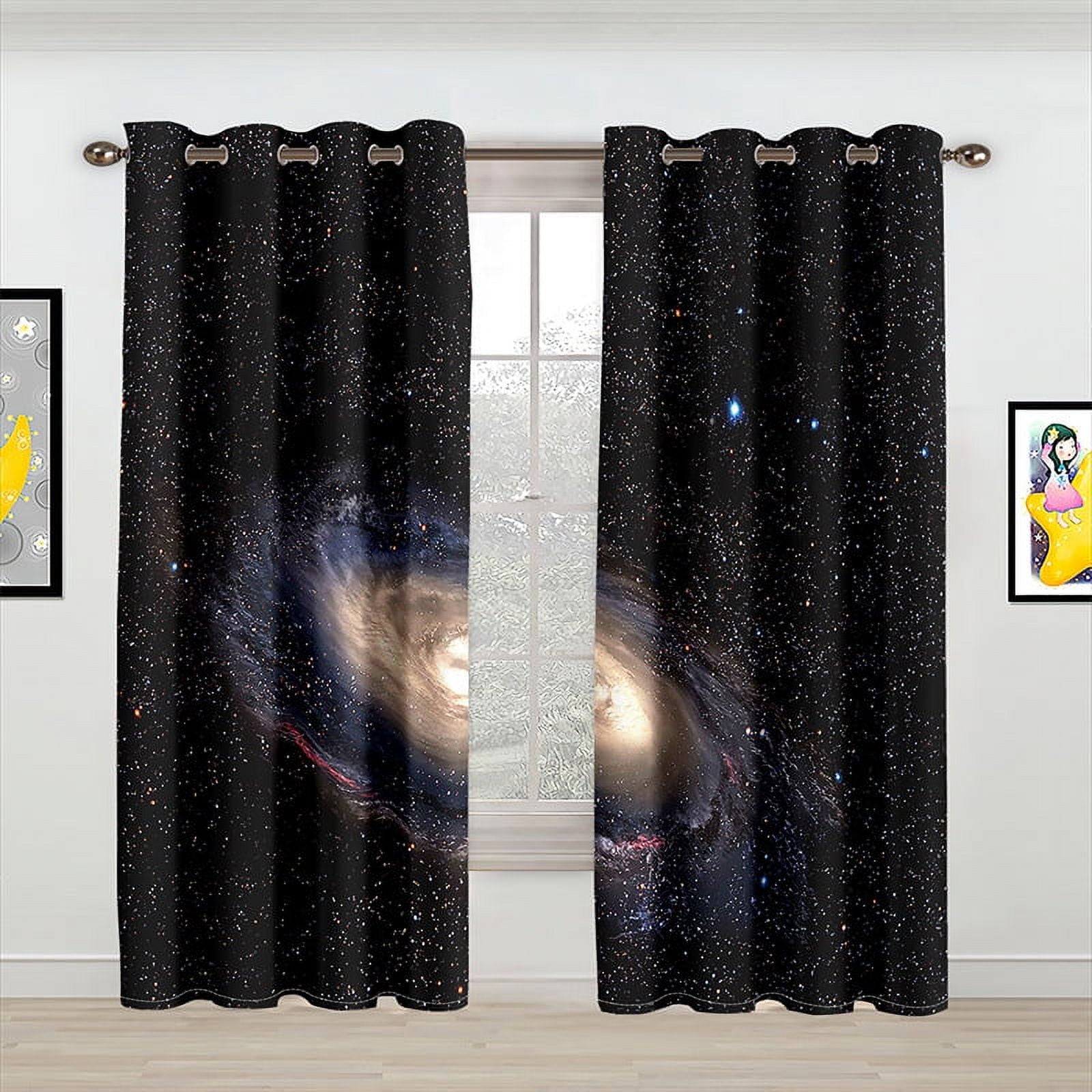 Blue Galaxy Window Curtains Space Planet Semi Blackout Curtain Universe ...
