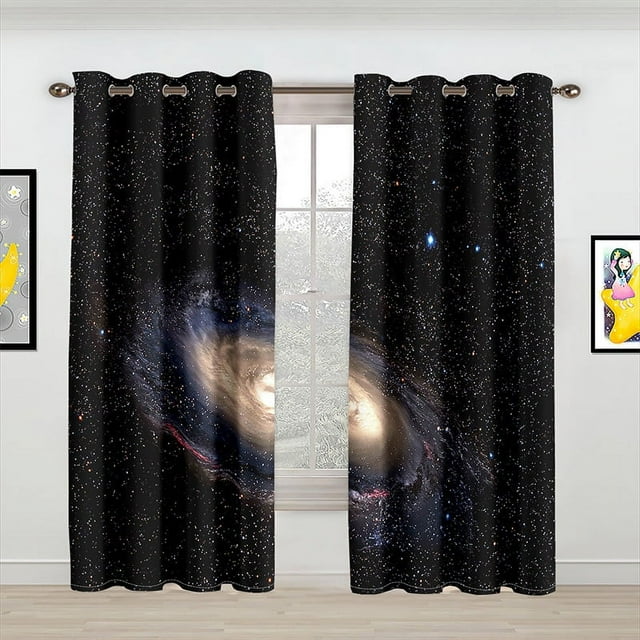 Blue Galaxy Window Curtains Space Planet Semi Blackout Curtain Universe ...