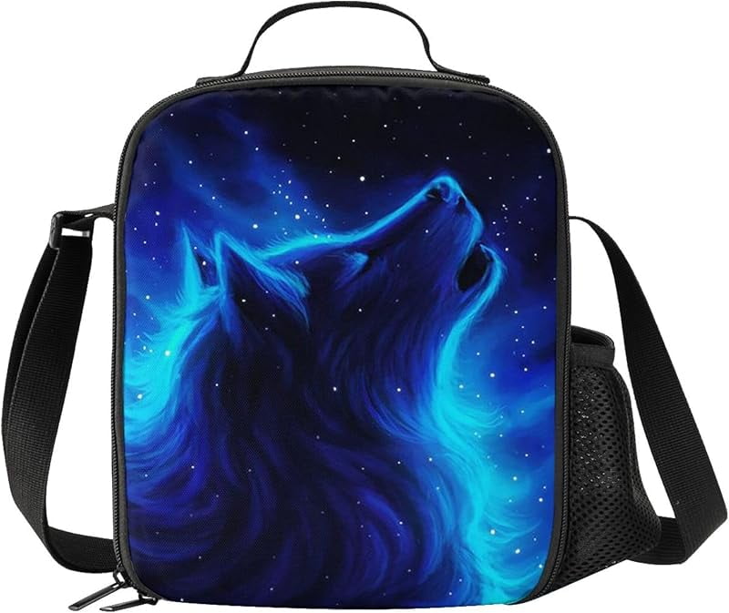 Blue Galaxy Wolf Lunch Box Insulated Meal Bag Lunch Bag Food Container ...