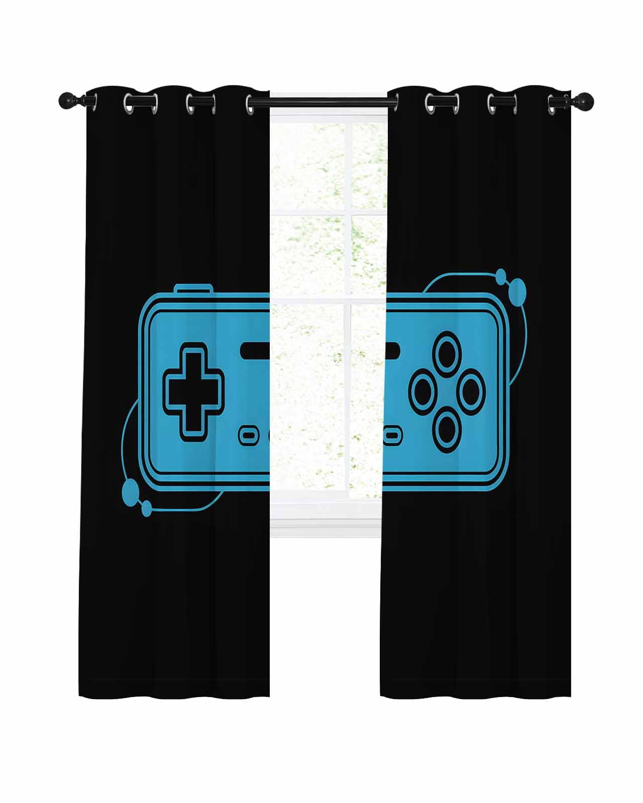 Blue Game Handle Blackout Curtains, Light Blocking Print Window ...