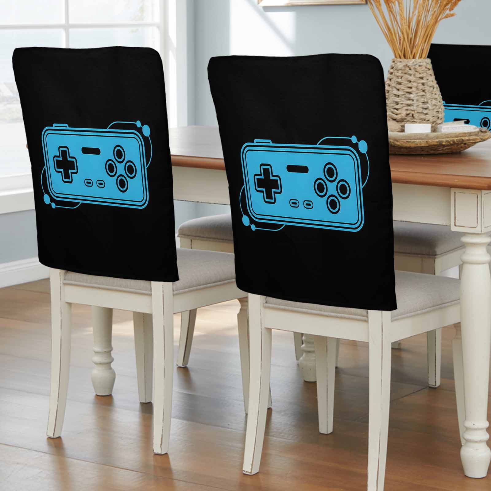 Blue Game Handle Chair Back Covers, Video Gamer Console Earphones Black ...