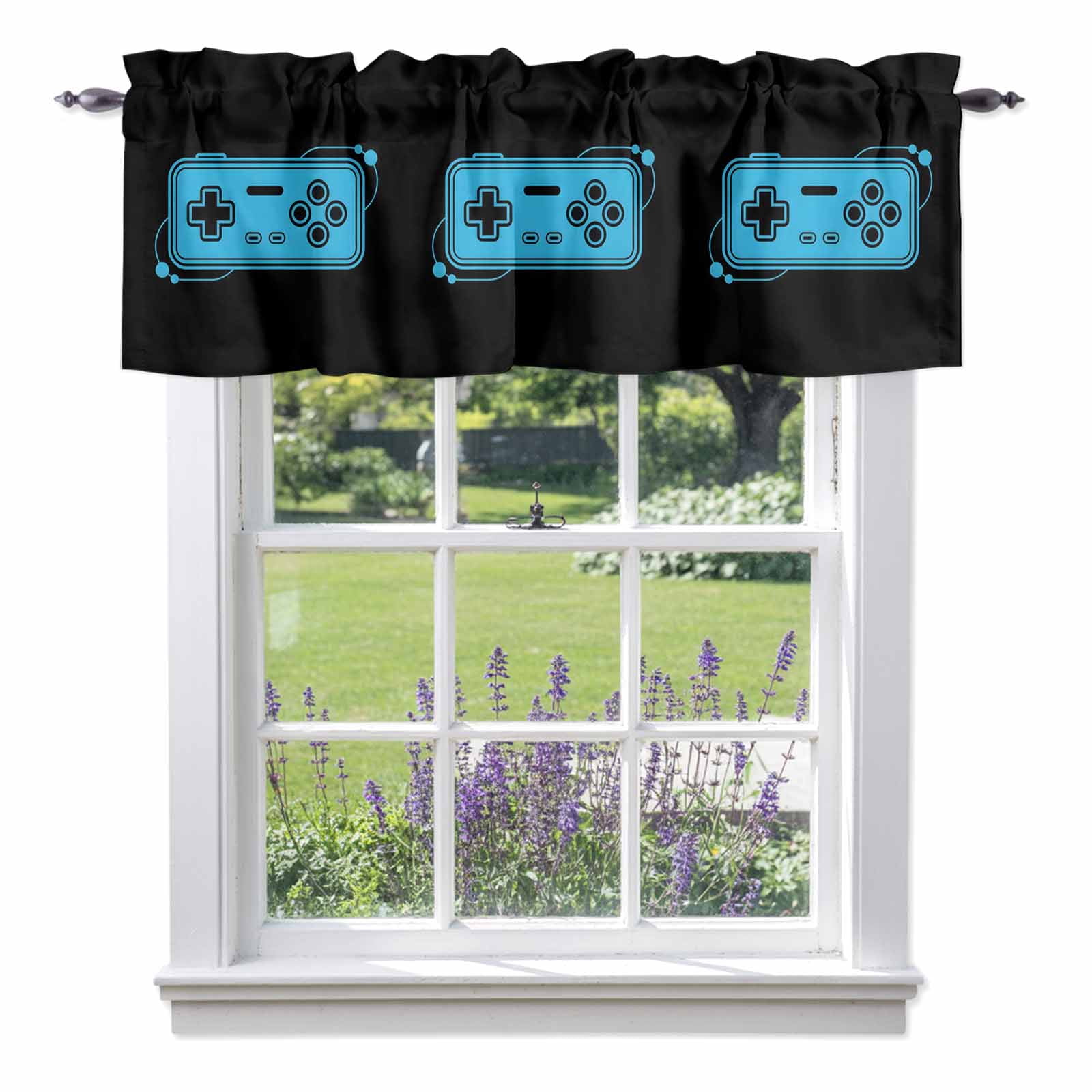 Blue Game Handle Kitchen Curtain Valances for Windows Farmhouse Short ...