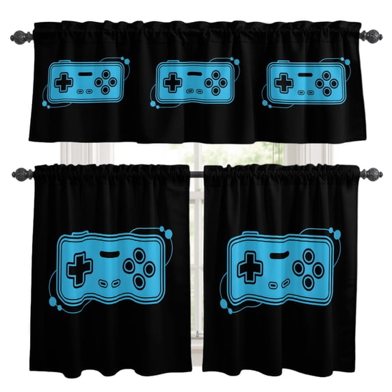 Blue Game Handle Kitchen Curtains, Kitchen Curtains and Valances Set of ...