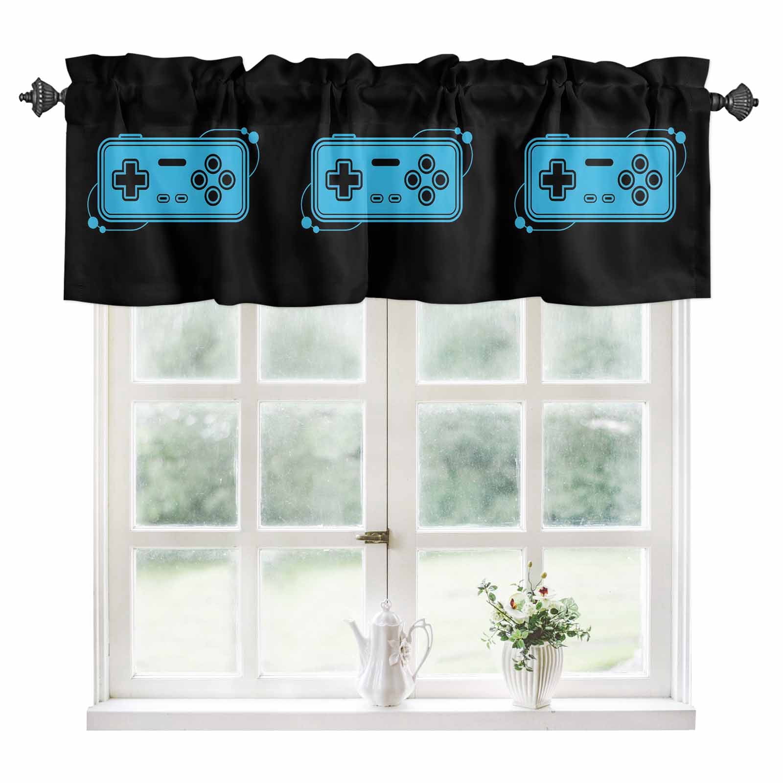 Blue Game Handle Kitchen Valances for Windows 42x12 Inch Kitchen ...