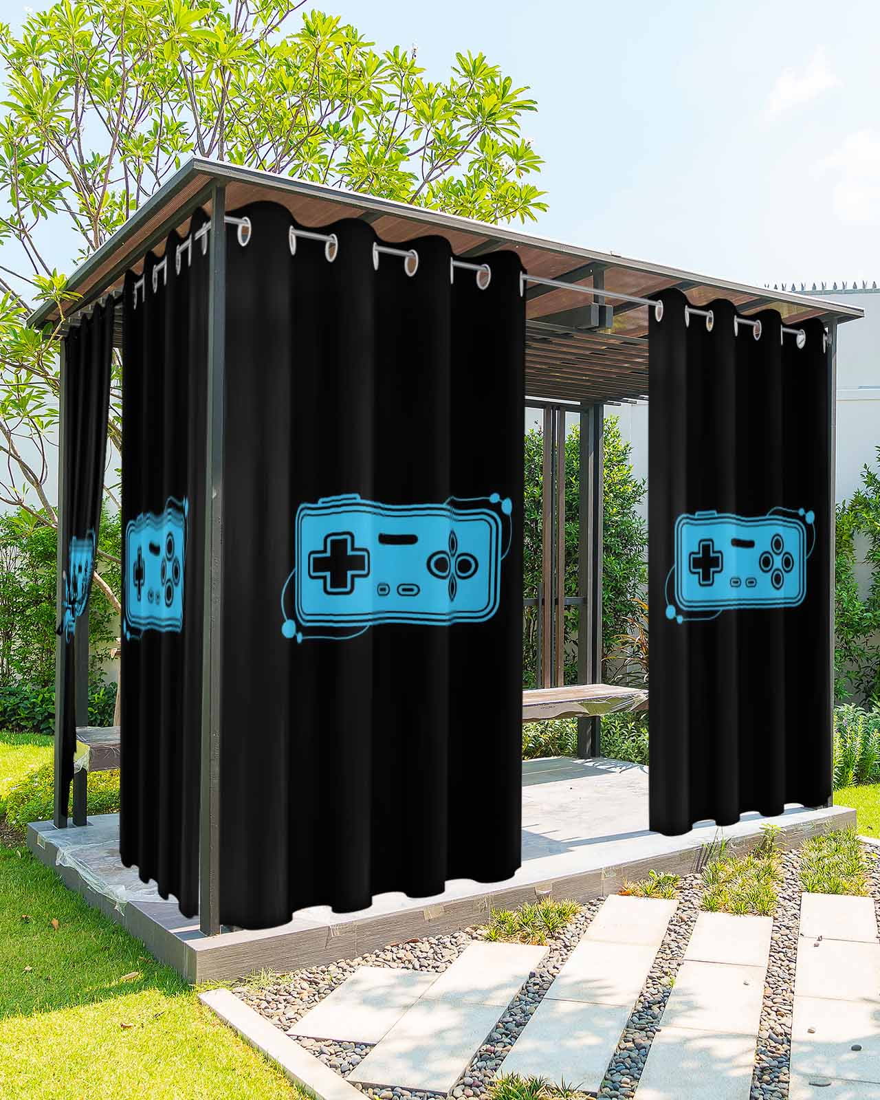 Blue Game Handle Outdoor Curtains for Patio, Video Gamer Console ...