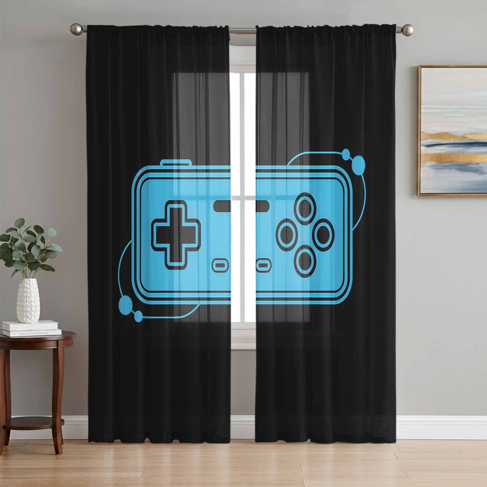 Blue Game Handle Semi Sheer Curtains 72 Inch Length 2 Panels Set, Video ...