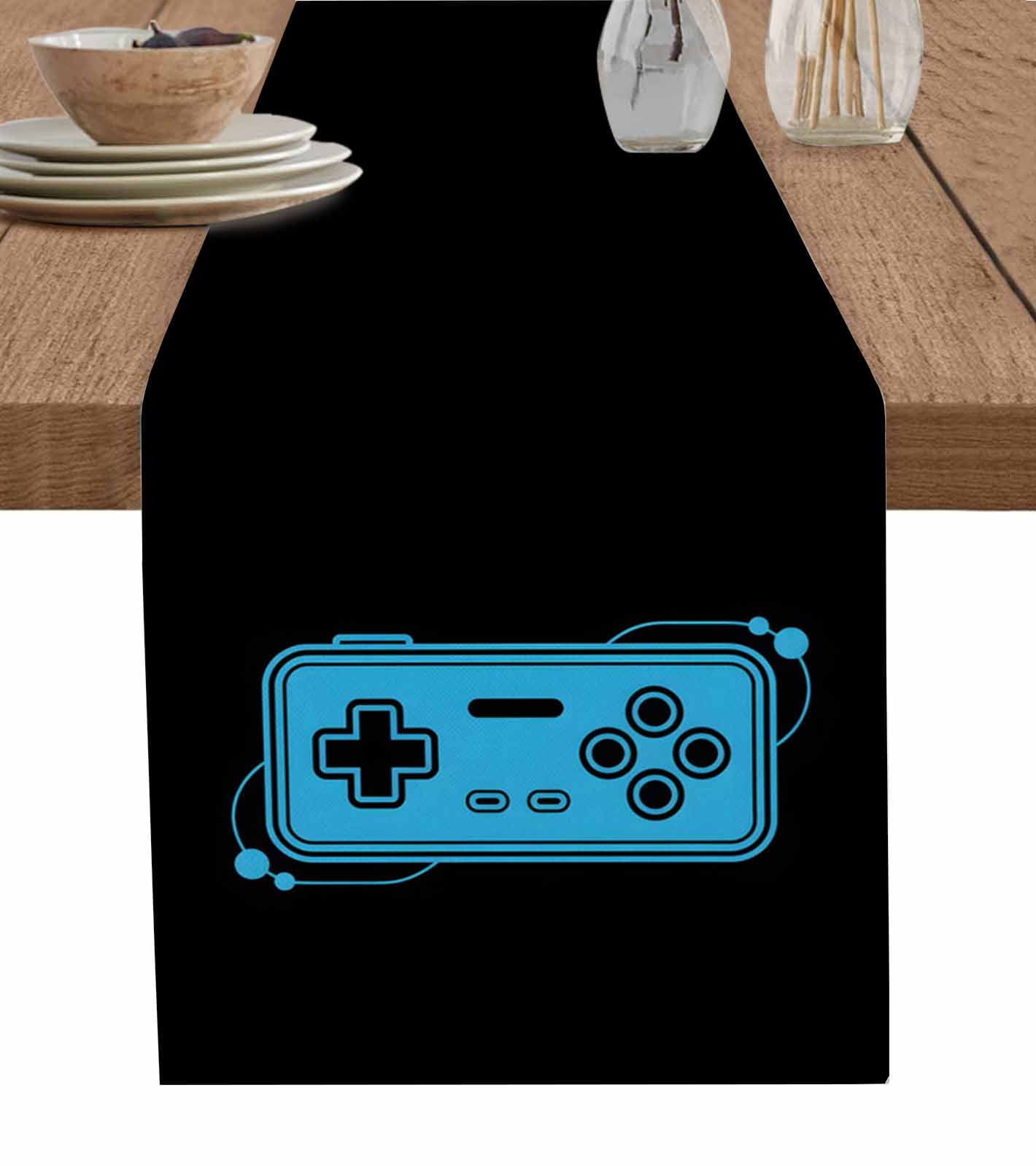 Blue Game Handle Table Runner Video Gamer Console Earphones Black ...