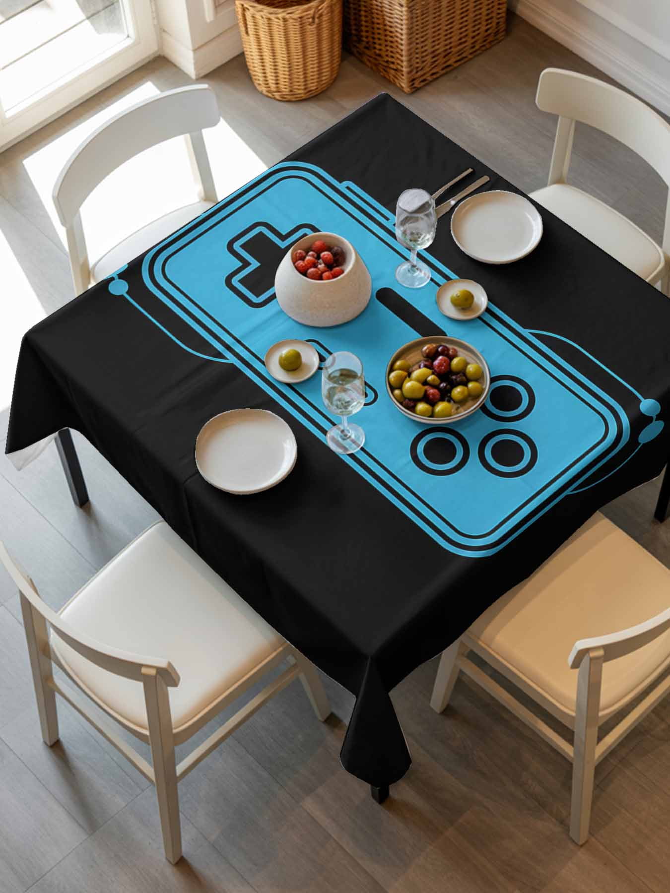 Blue Game Handle Tablecloth Square Table Cloth 54x54,Waterproof Outdoor ...