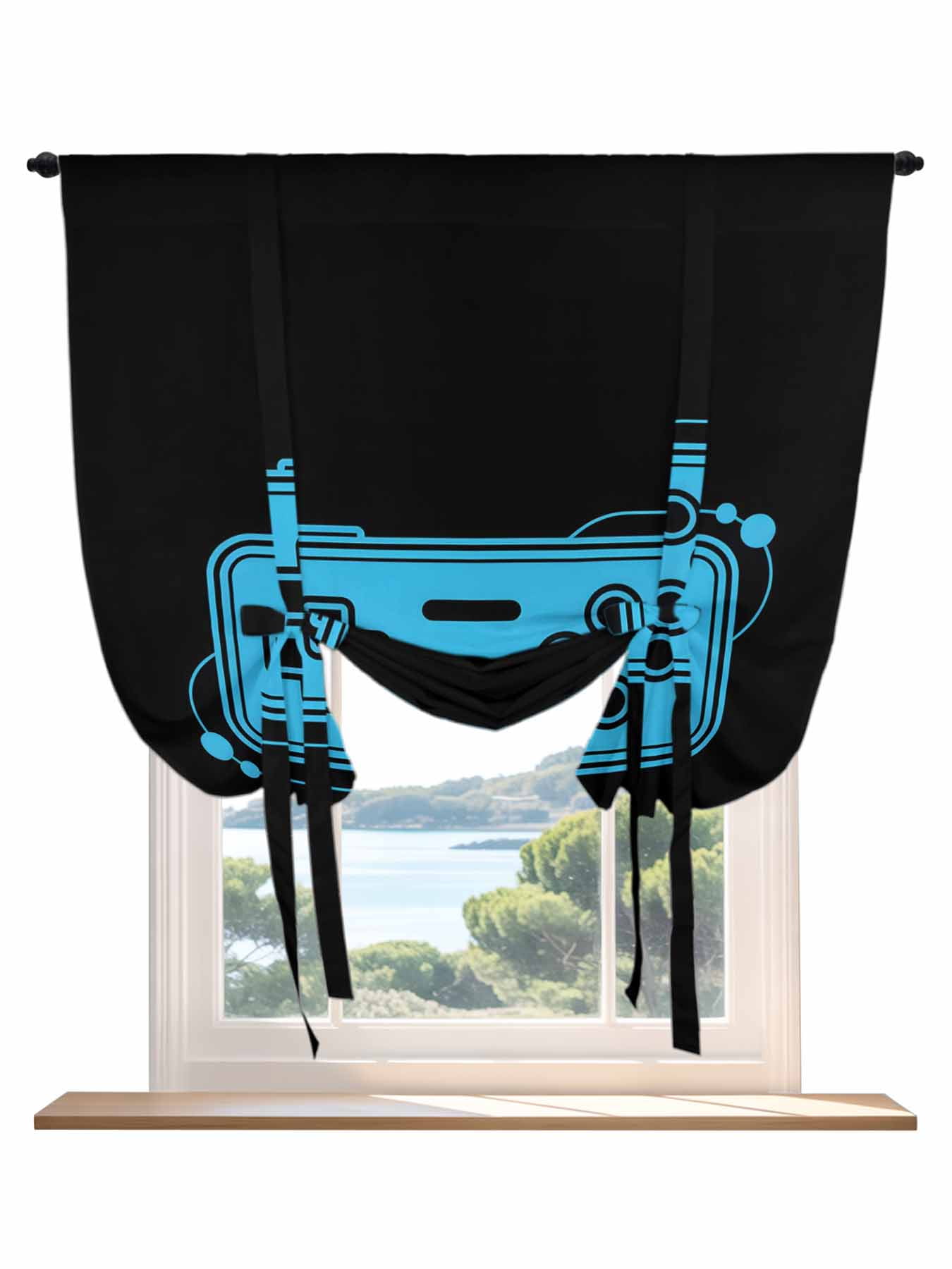Blue Game Handle Tie Up Curtains for Windows 54 Inch Length Balloon ...