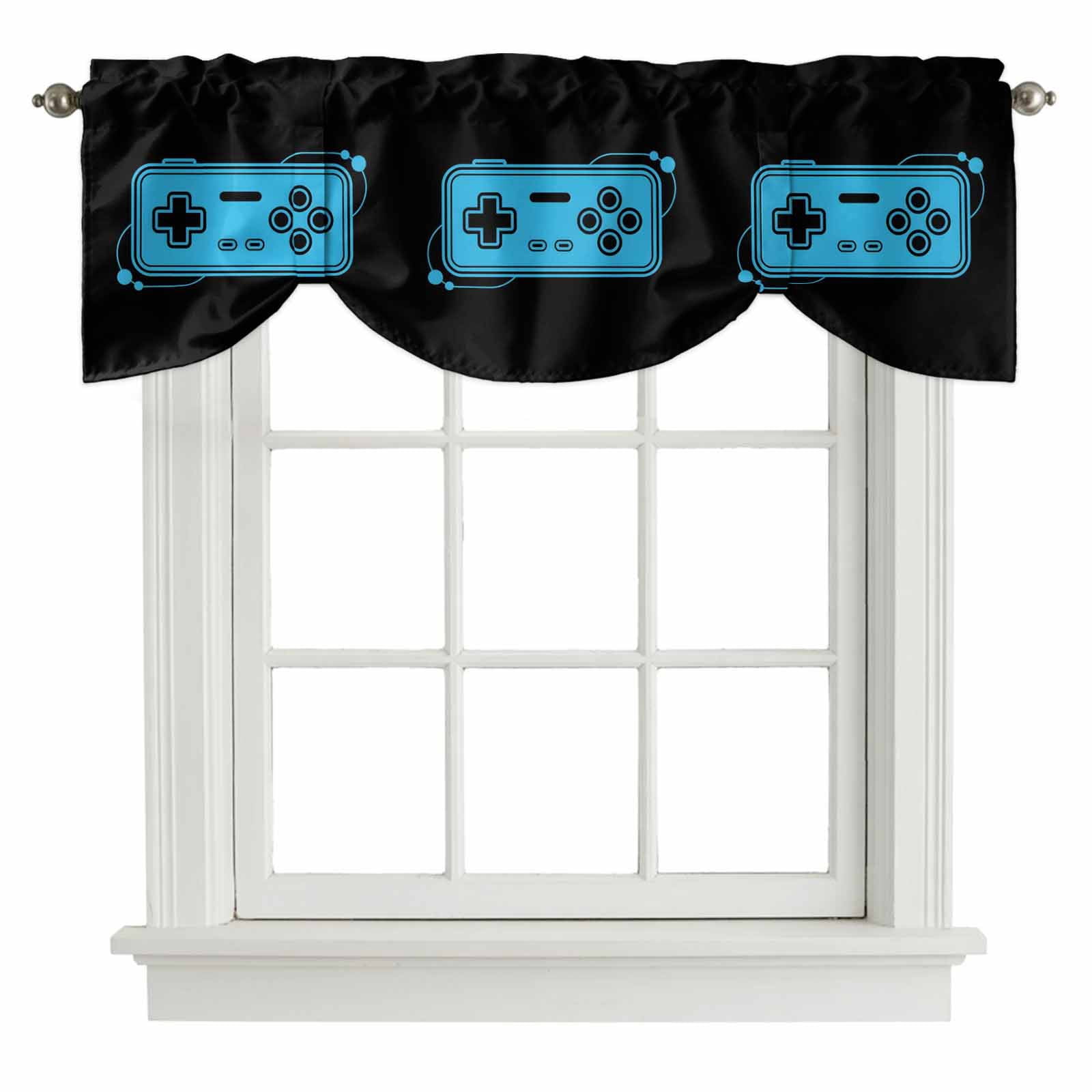 Blue Game Handle Tie Up Valance Curtains for Windows, Kitchen Curtains ...