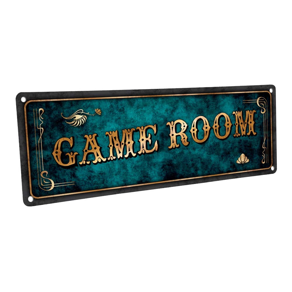Blue Game Room 4"x12" Metal Sign, Wall Décor for Mancave, Den, and ...