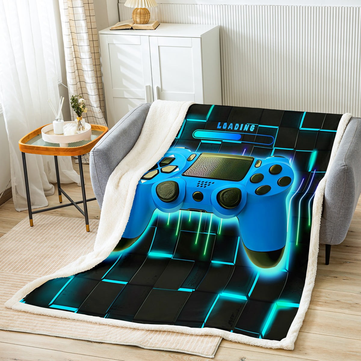 Blue Gaming Blanket Gamer Throw Blanket 40"x50",Neon Lights Abstract ...
