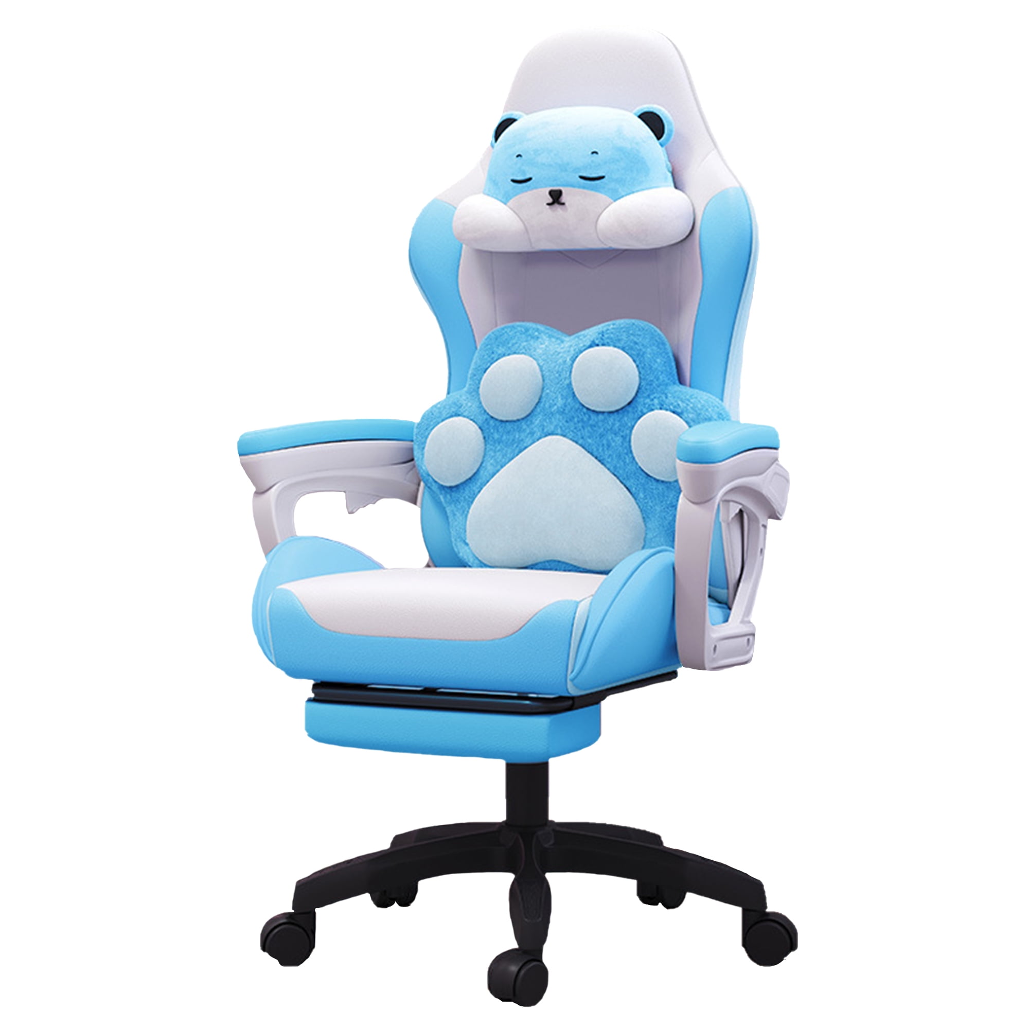 Blue Gaming Chair with Cat Paw Lumbar Cushion and Cat Ears, Ergonomic ...