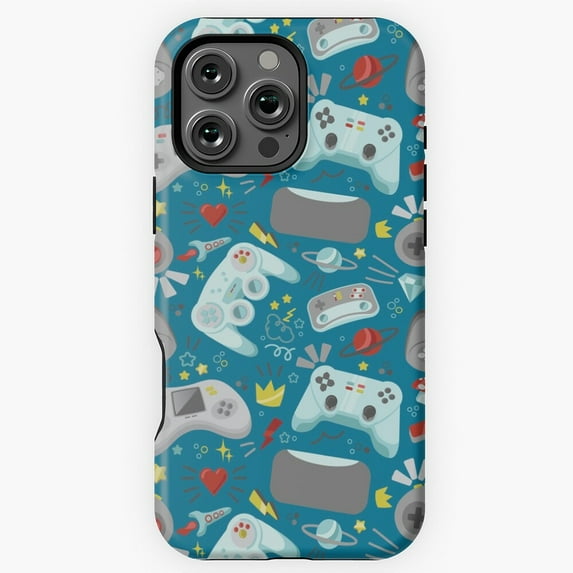 Blue Gaming Console Pattern Gamer iPhone Case 11 12 13 14 15 16 17 Pro ...