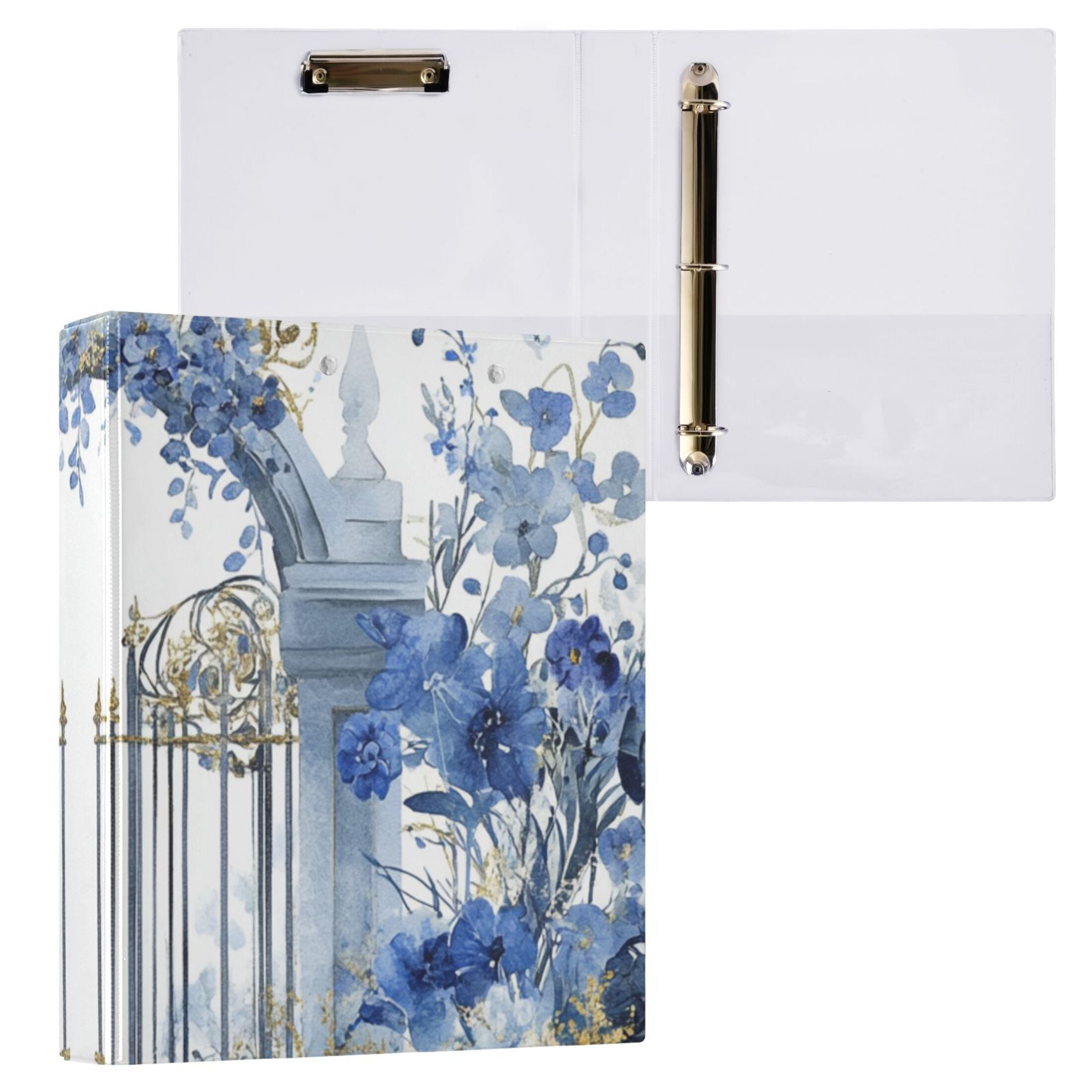 Blue Garden Floral Birds 3 Ring Binders 1.5 inch Hardcover File Folders ...
