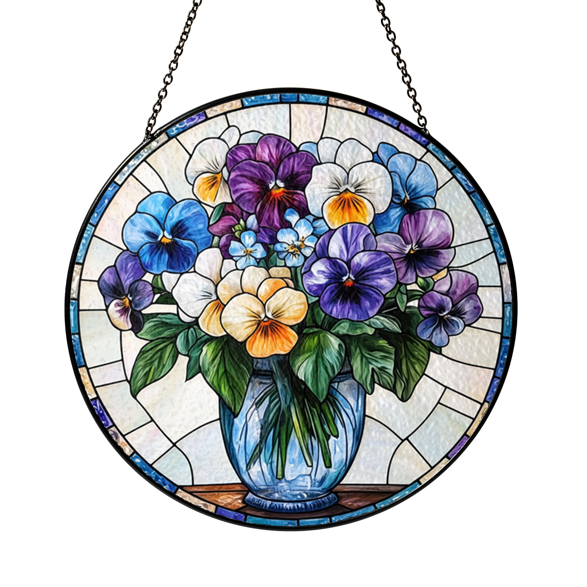 Blue Garden Flower in Vase Stained Glass Round Suncatcher – Window ...