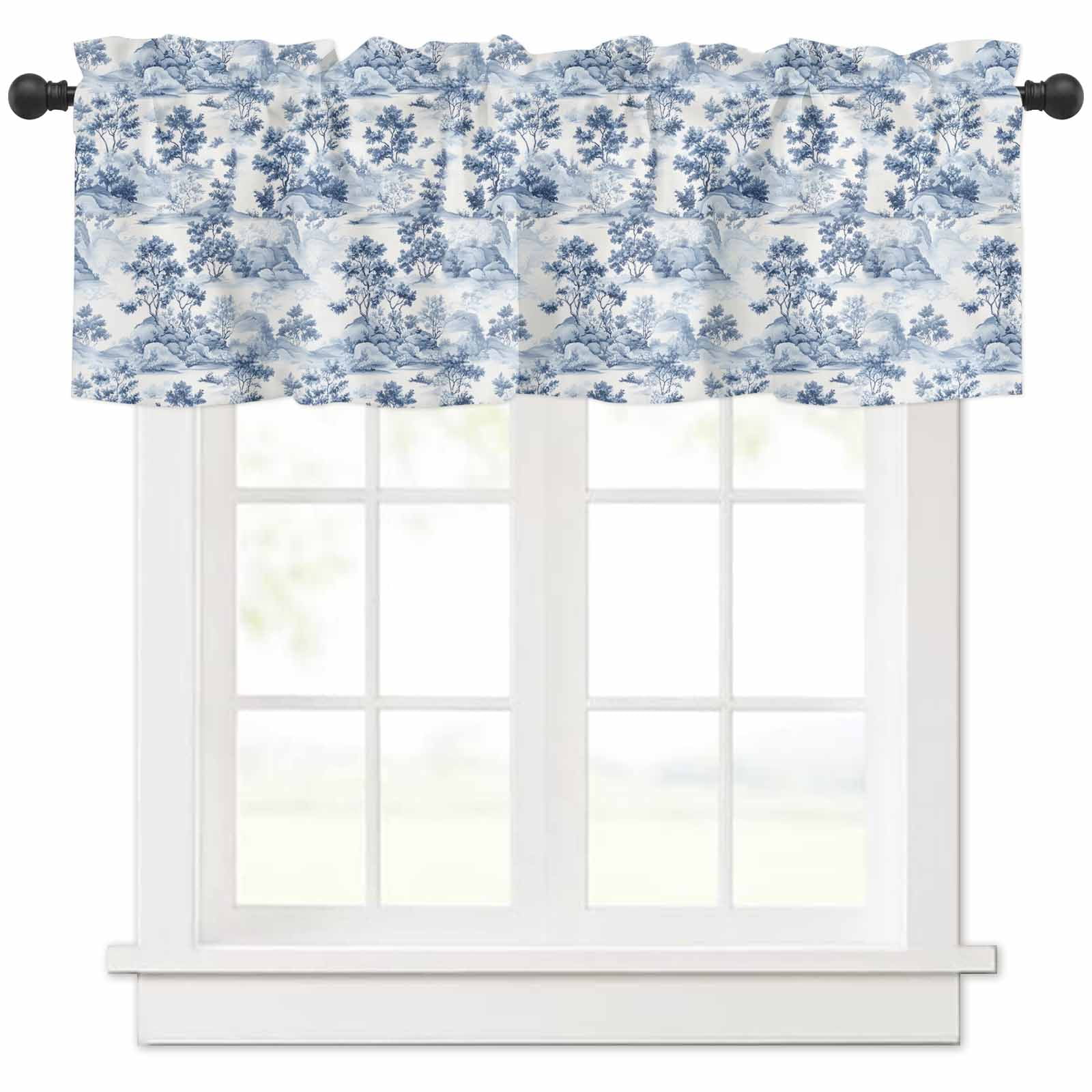 Blue Garden Forest Valances for Windows Farmhouse Kitchen Curtains ...