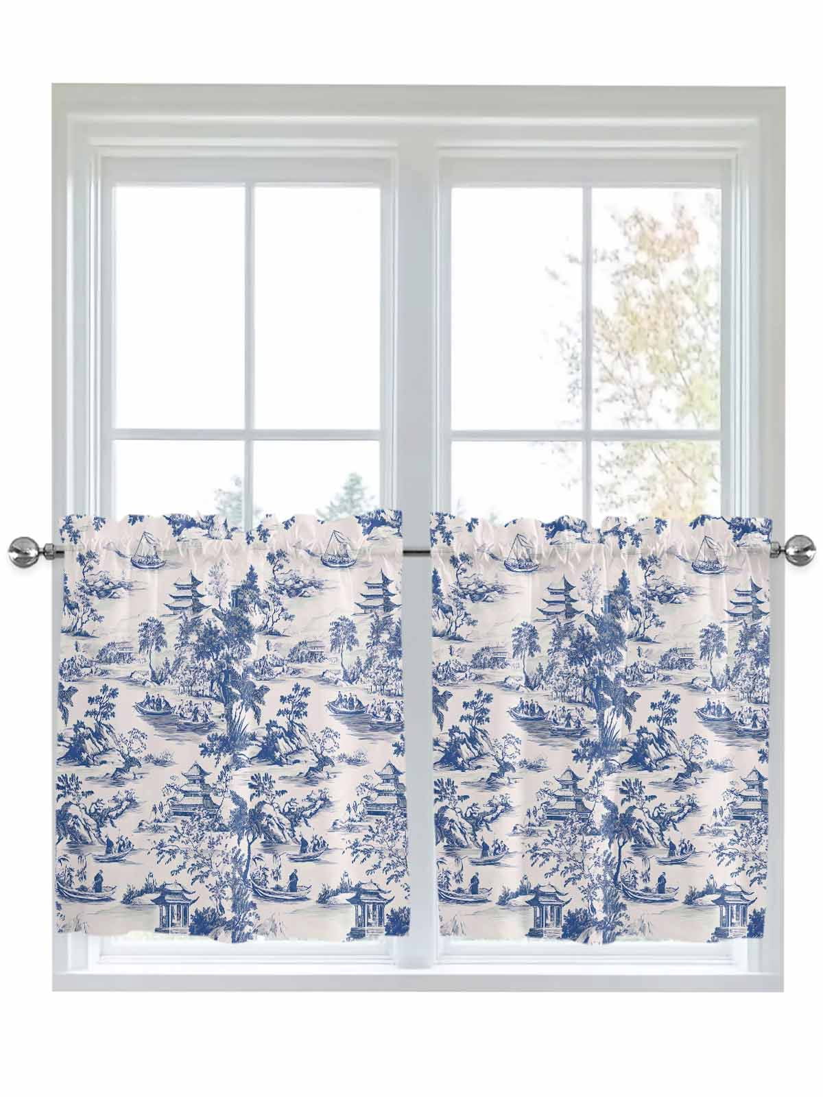 Blue Garden Retro Kitchen Curtains Tier 24 Inch Length, Modern Art ...