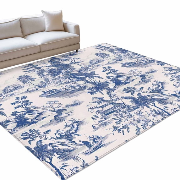 Blue Garden Retro Washable Rug 8x10 Area Rug for Living Room Bedroom ...