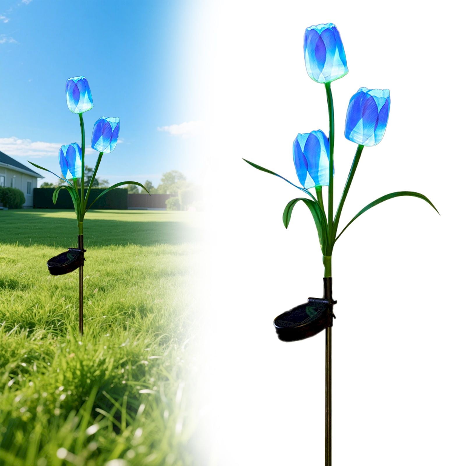 Blue Garden Stake Lights, Flower Patio Ambiance Lamp Solar Tulip, Solar ...