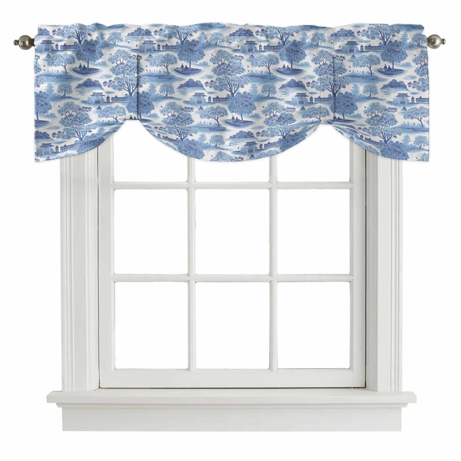 Blue Garden Tie Up Valance Curtains for Windows, Kitchen Curtains ...