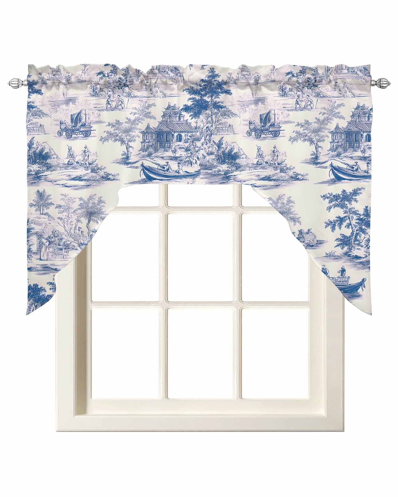 Blue Garden Vintage Kitchen Curtains Swag Valance for Windows/Bathroom ...