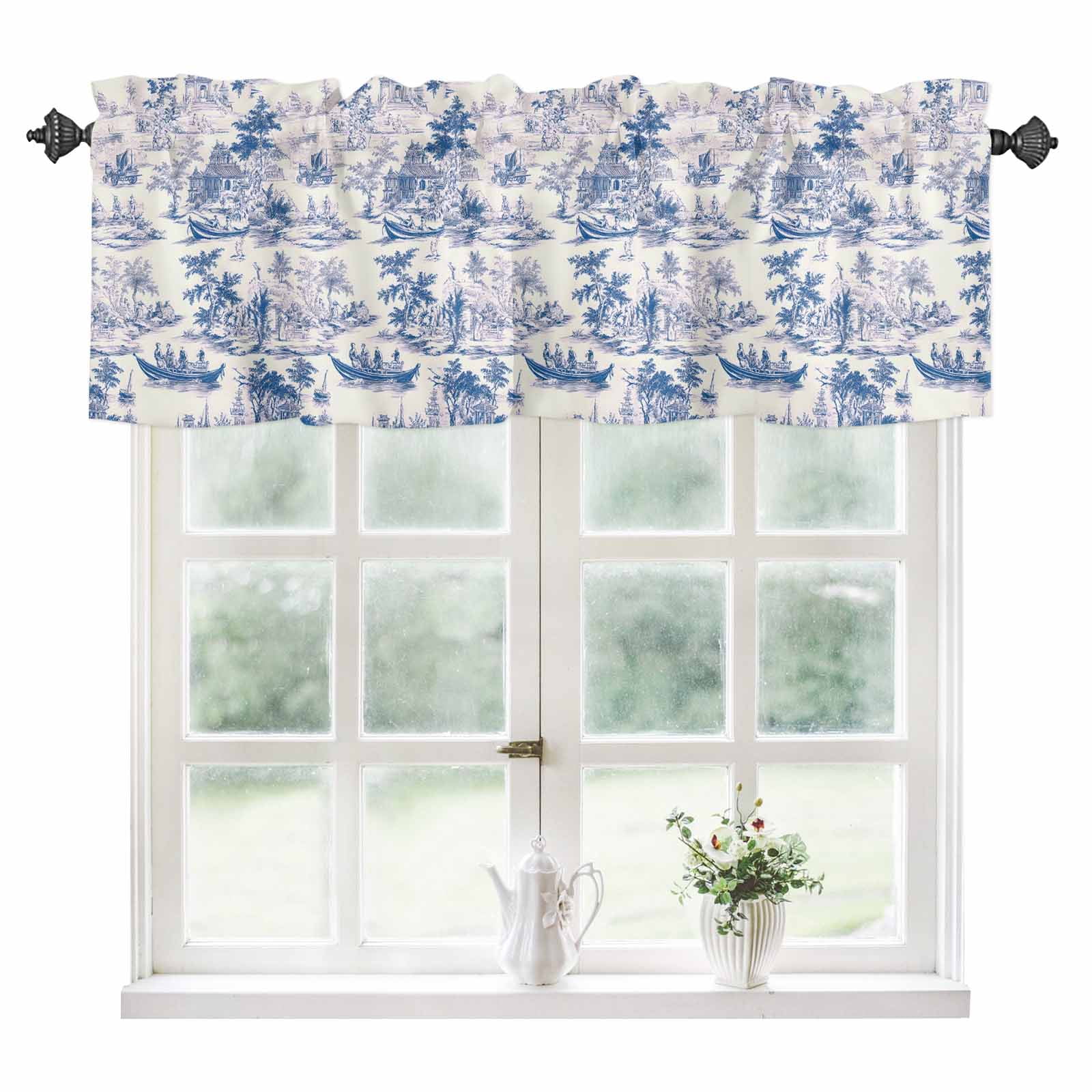 Blue Garden Vintage Kitchen Valances for Windows 60x18 Inch Kitchen ...