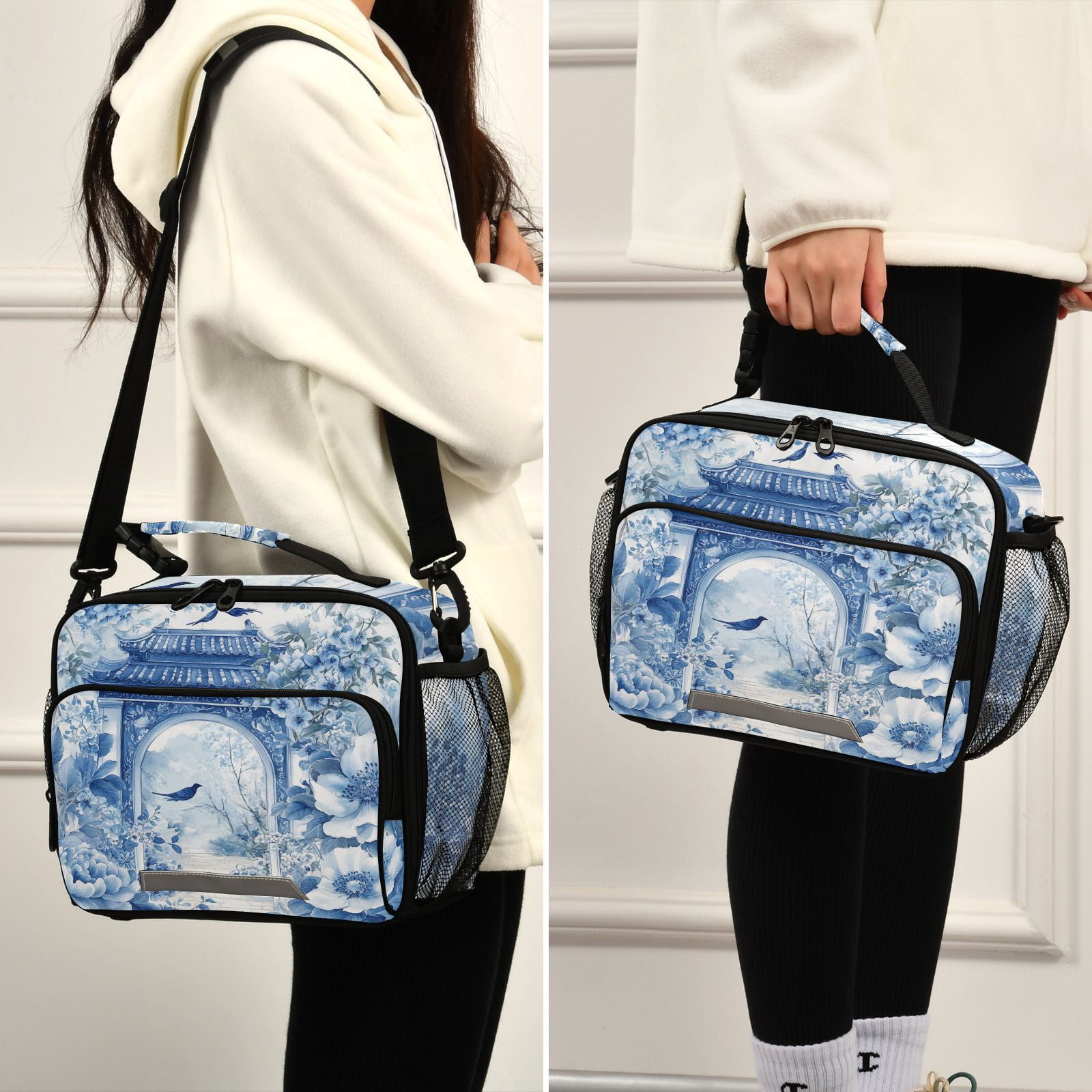 Blue Gates Flowers Floral Lunch Bag Cooler Bag Cooling Tote Portable ...