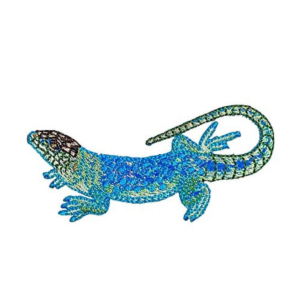 Blue Gecko, Shimmery, Lizard, Facing Left, Embroidered, Iron on Patch ...