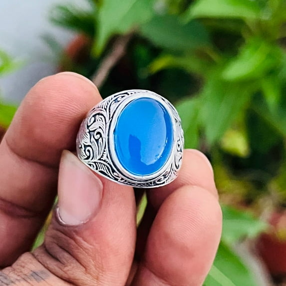 Blue Gemstone Ring – Sterling Silver Bezel Set Aqua Chalcedony Ring ...