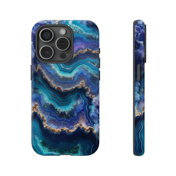 Blue Geode Agate Crystal Stone iPhone Case 17 16 15 14 13 12 11 Pro Max ...