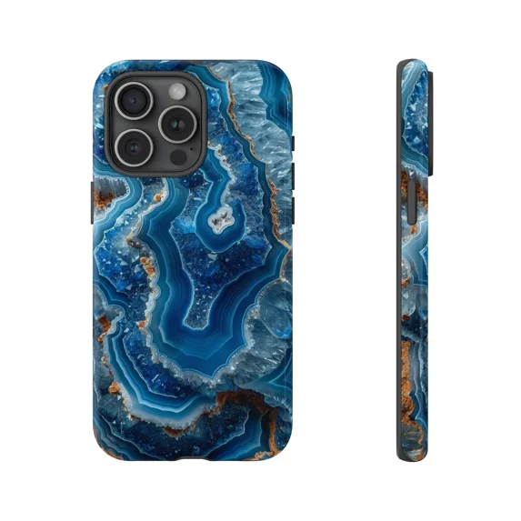 Blue Geode Rock Crystal Agate iPhone Case 17 11 12 13 14 15 16 Pro Max ...