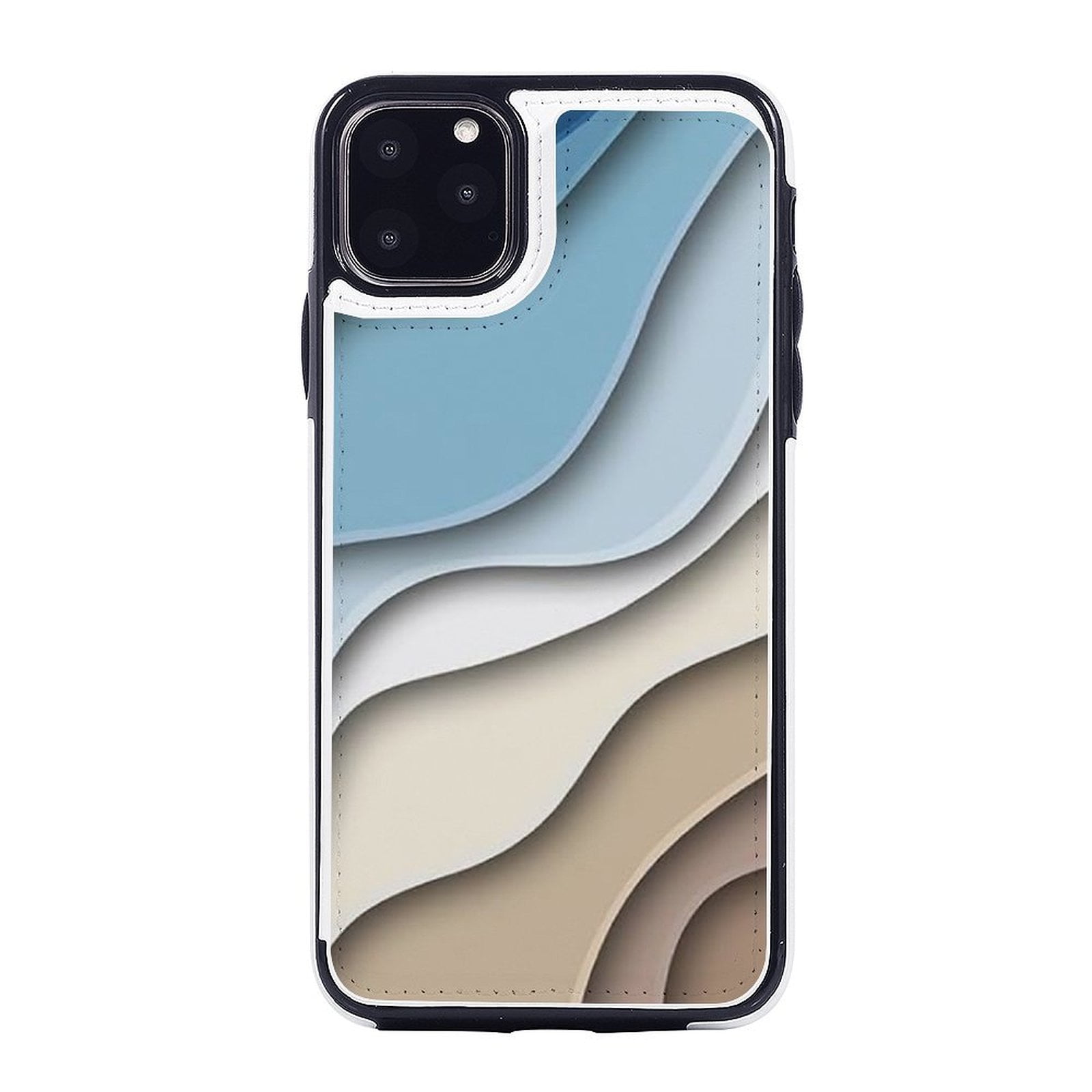 Blue Geometric Abstract Art Waves Leather Wallet Case for iPhone 16 15 14 13 12 11 Pro Max ...