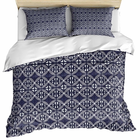 Blue Geometric Abstract Bedding 3 Piece Duvet Cover Set Queen Size ...
