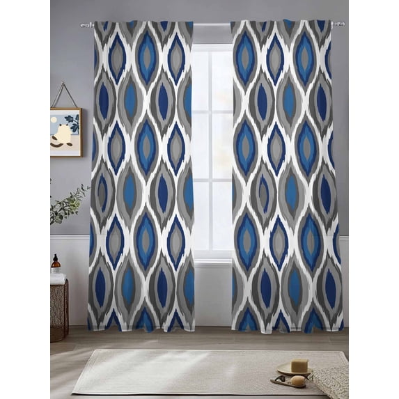 Blue Geometric Abstract Diamon Chiffon Sheer Curtains 84 Inches Long ...