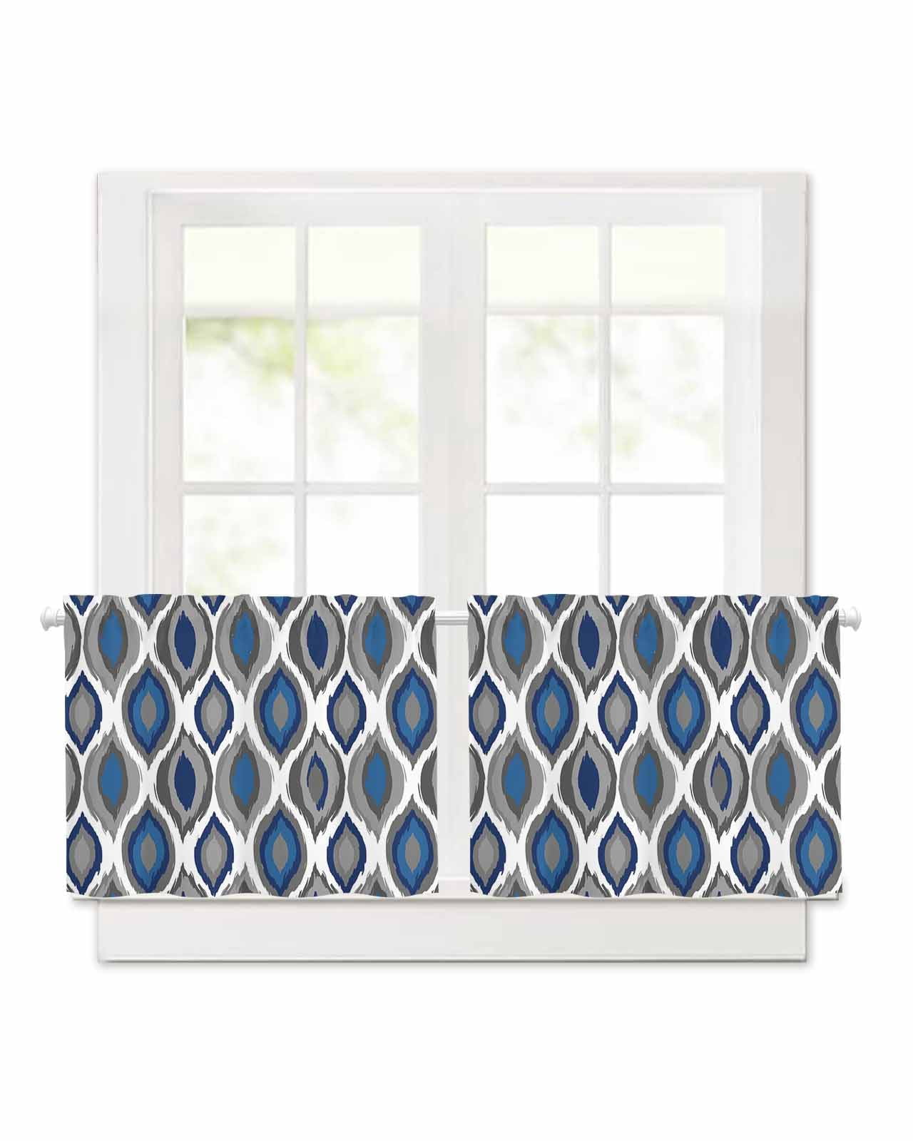 Blue Geometric Abstract Diamon Short Blackout Curtains 24 Inch Long ...