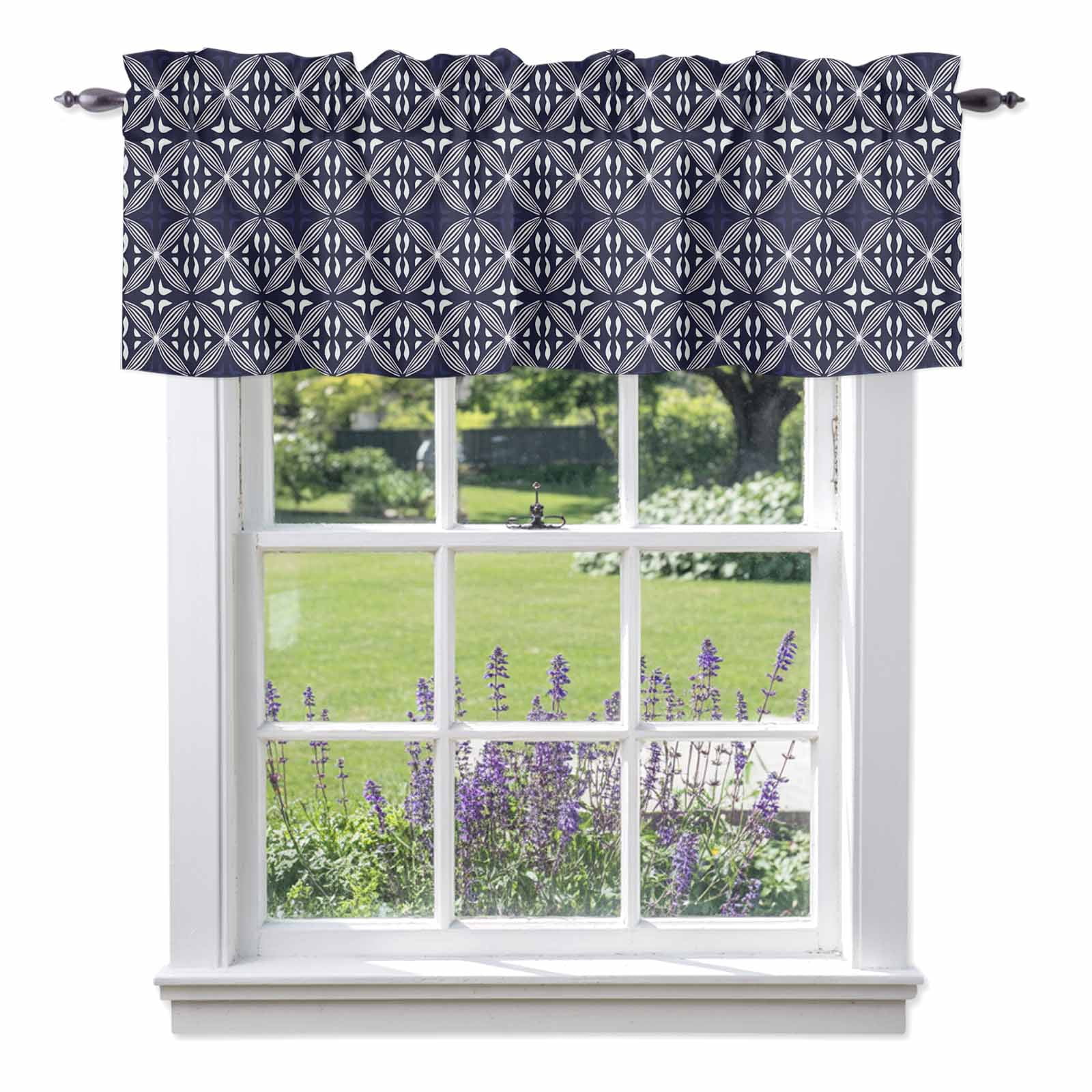 Blue Geometric Abstract Kitchen Curtain Valances for Windows Farmhouse ...