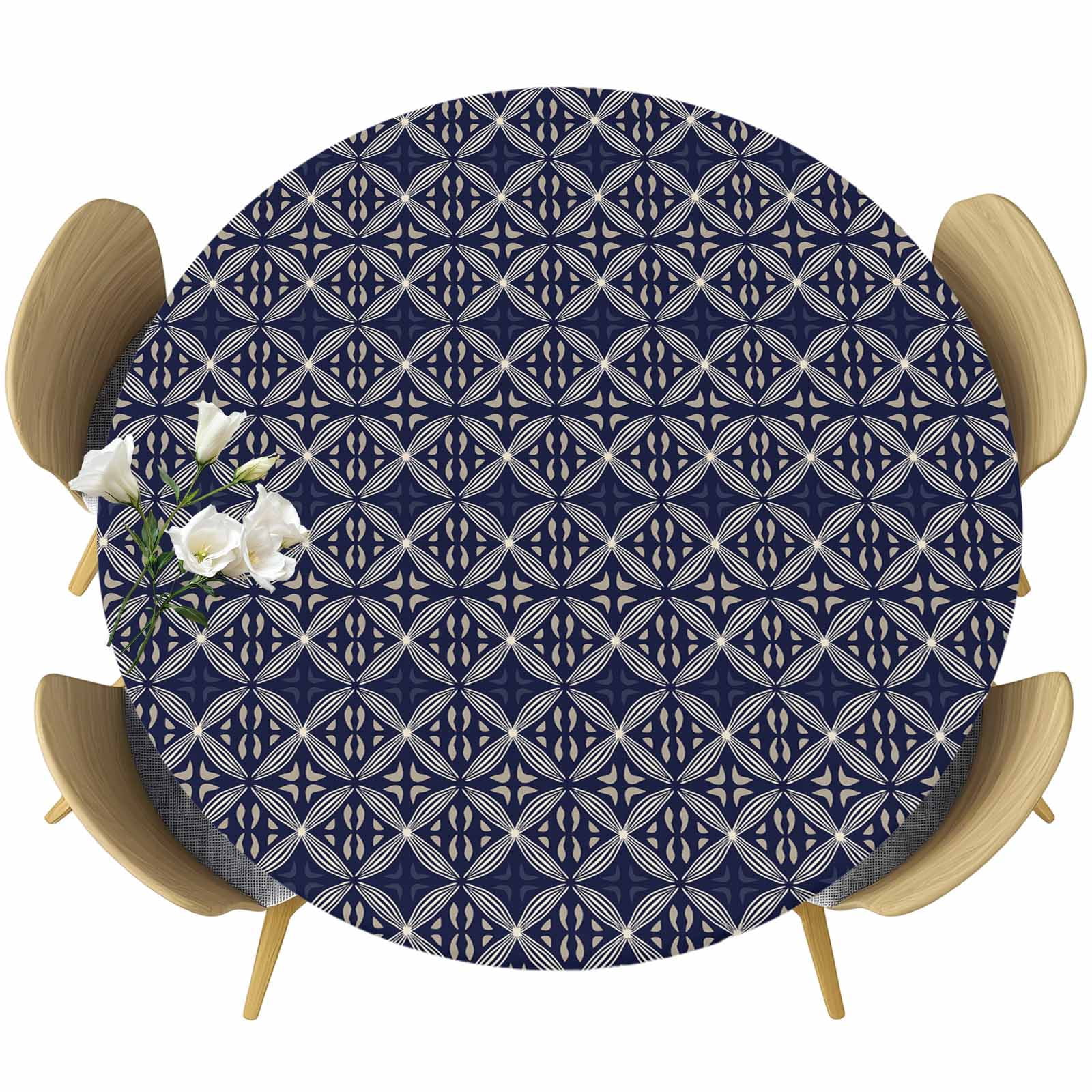 Blue Geometric Abstract Table Cloth, Round Fitted Tablecloths with ...
