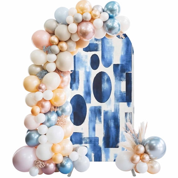 Blue Geometric Arch Backdrop Cover 5x2.1 Ft, Spandex Wedding Arch Stand ...