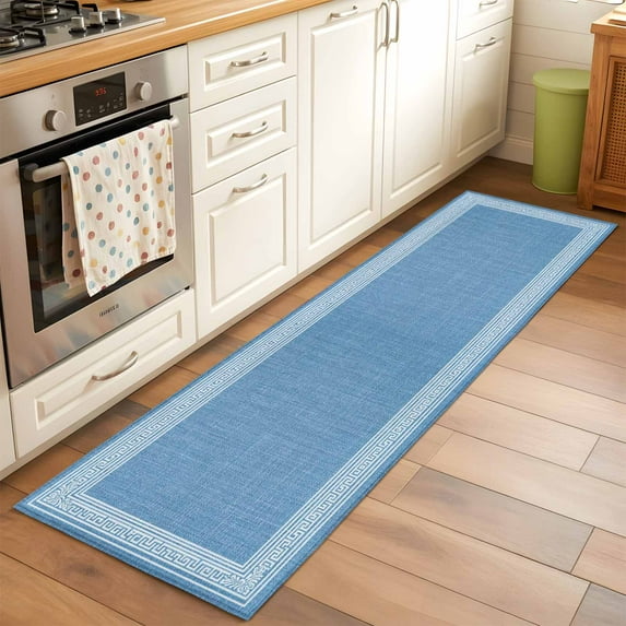 Blue Geometric Area Rugs 2x6 for Kitchen Runner Rug, White Greek Key ...