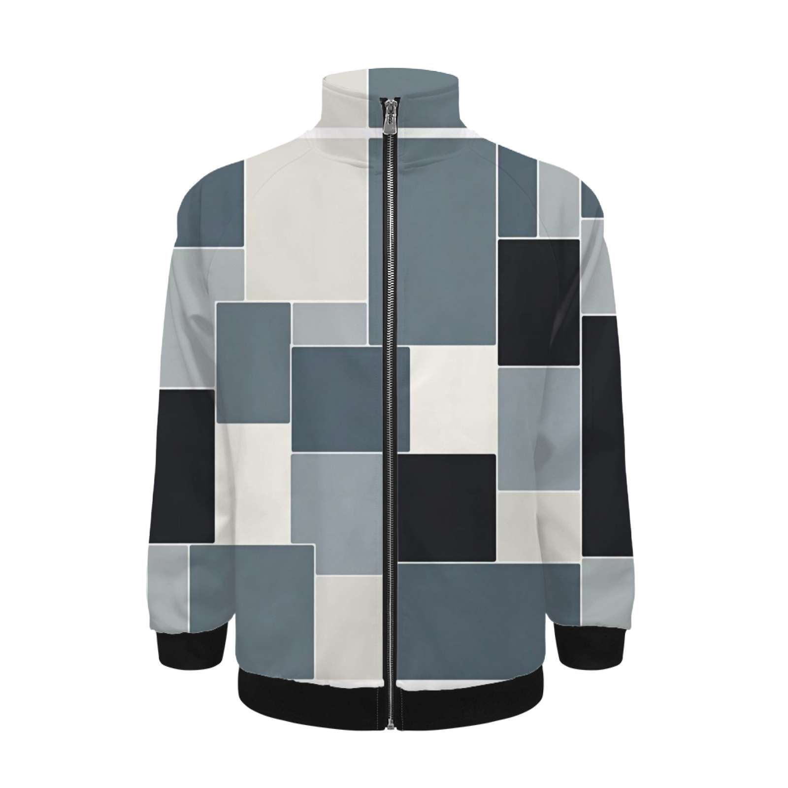 Blue Geometric Art, Black And White Blue Jacket Men's Street Cool Long ...