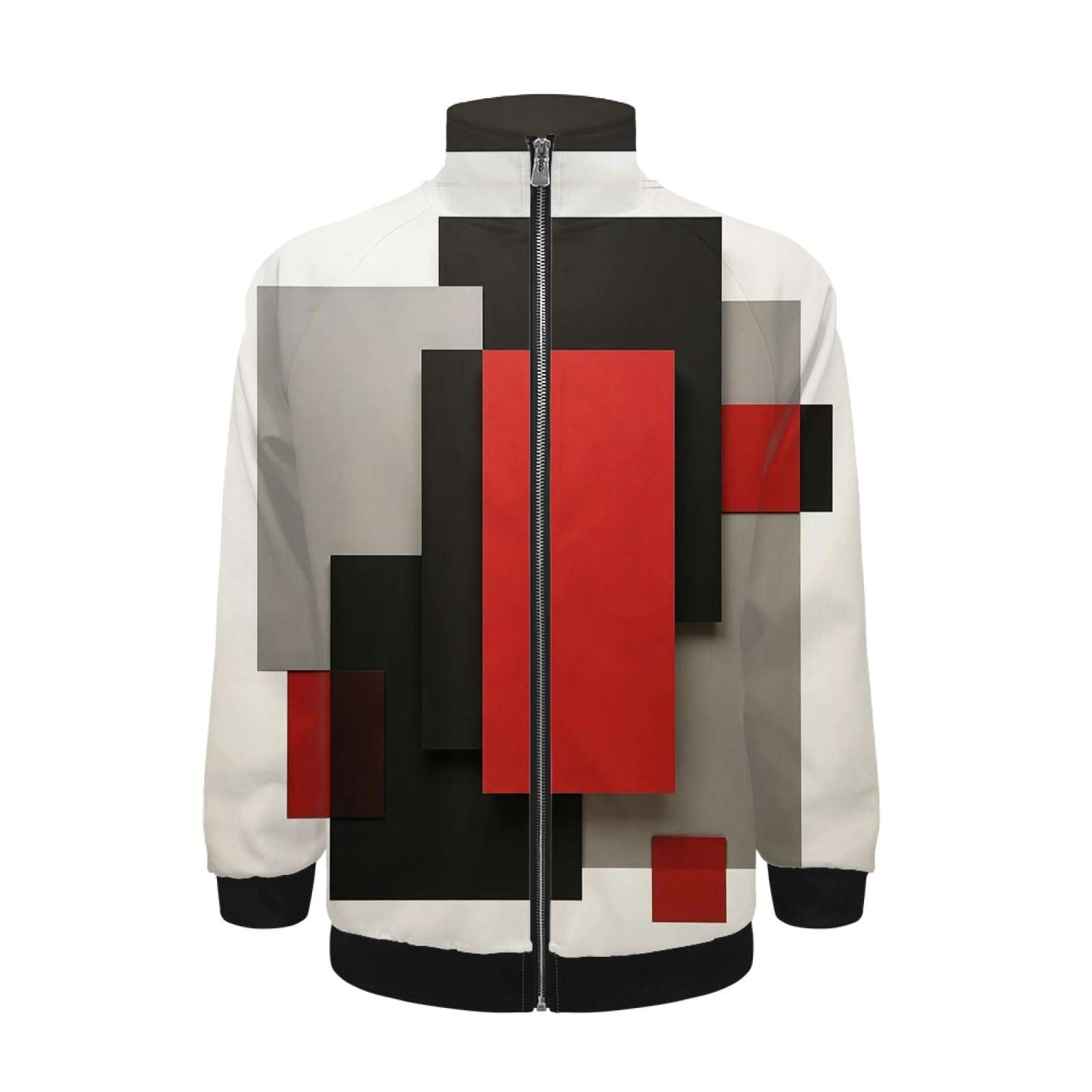 Blue Geometric Art, Black And White Red Jacket Men's Street Cool Long ...