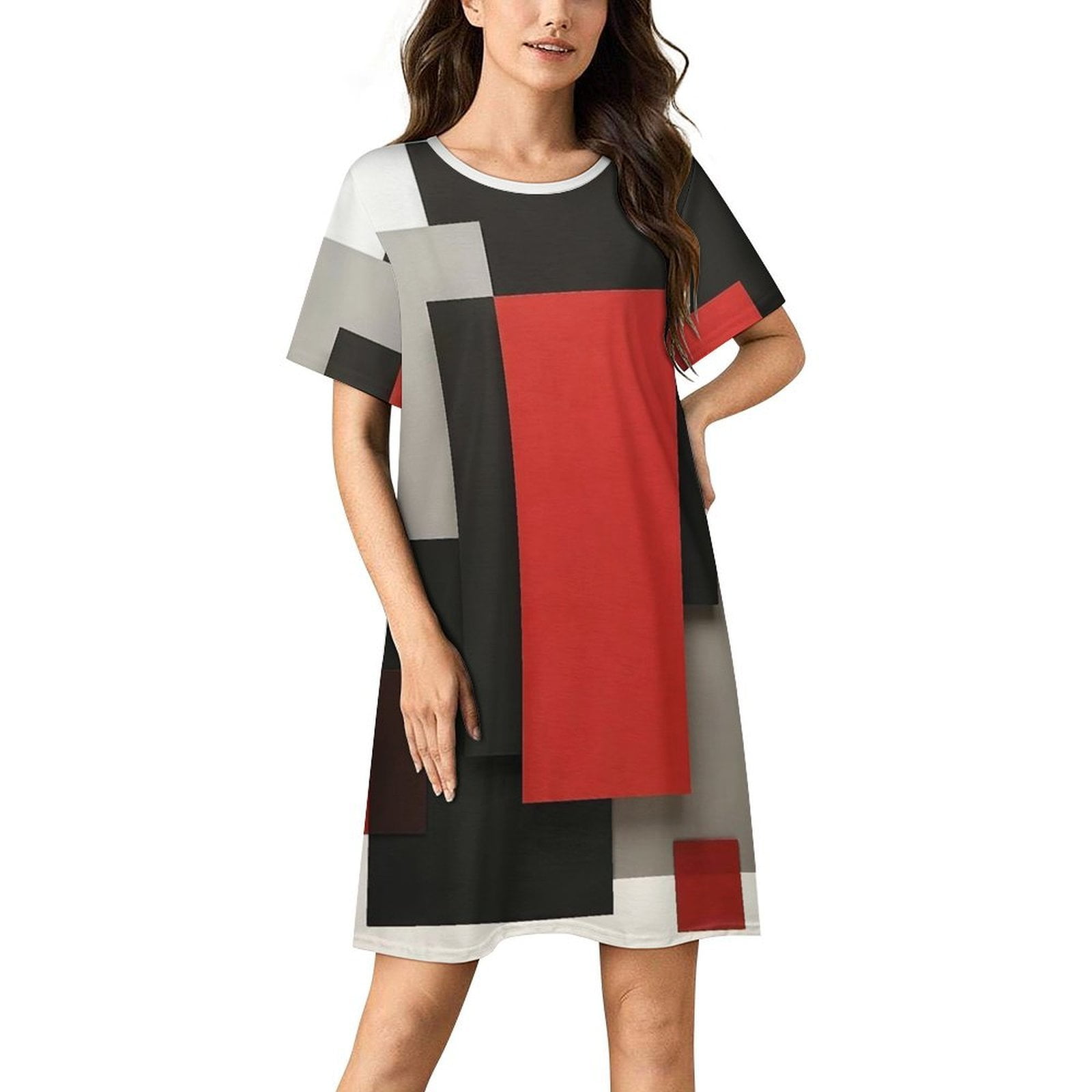 Blue Geometric Art, Black And White Red Women Nightgown Sleepwear Short ...