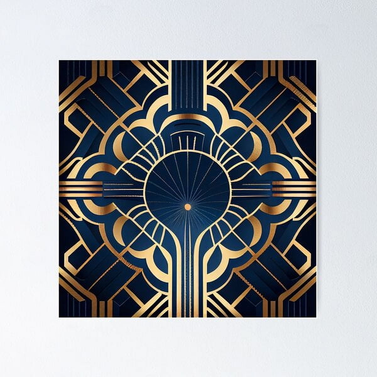 Blue Geometric Art Deco Pattern Digital Painting Poster Wall Art ...