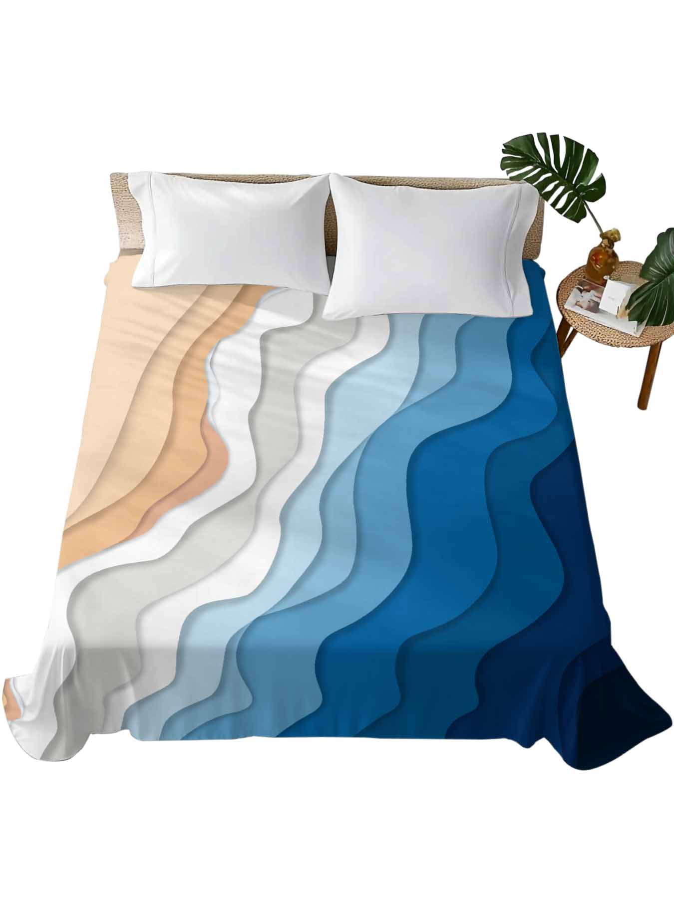 Blue Geometric Beach Flat Sheet Only Twin Size, Soft Breathable Bed Top ...