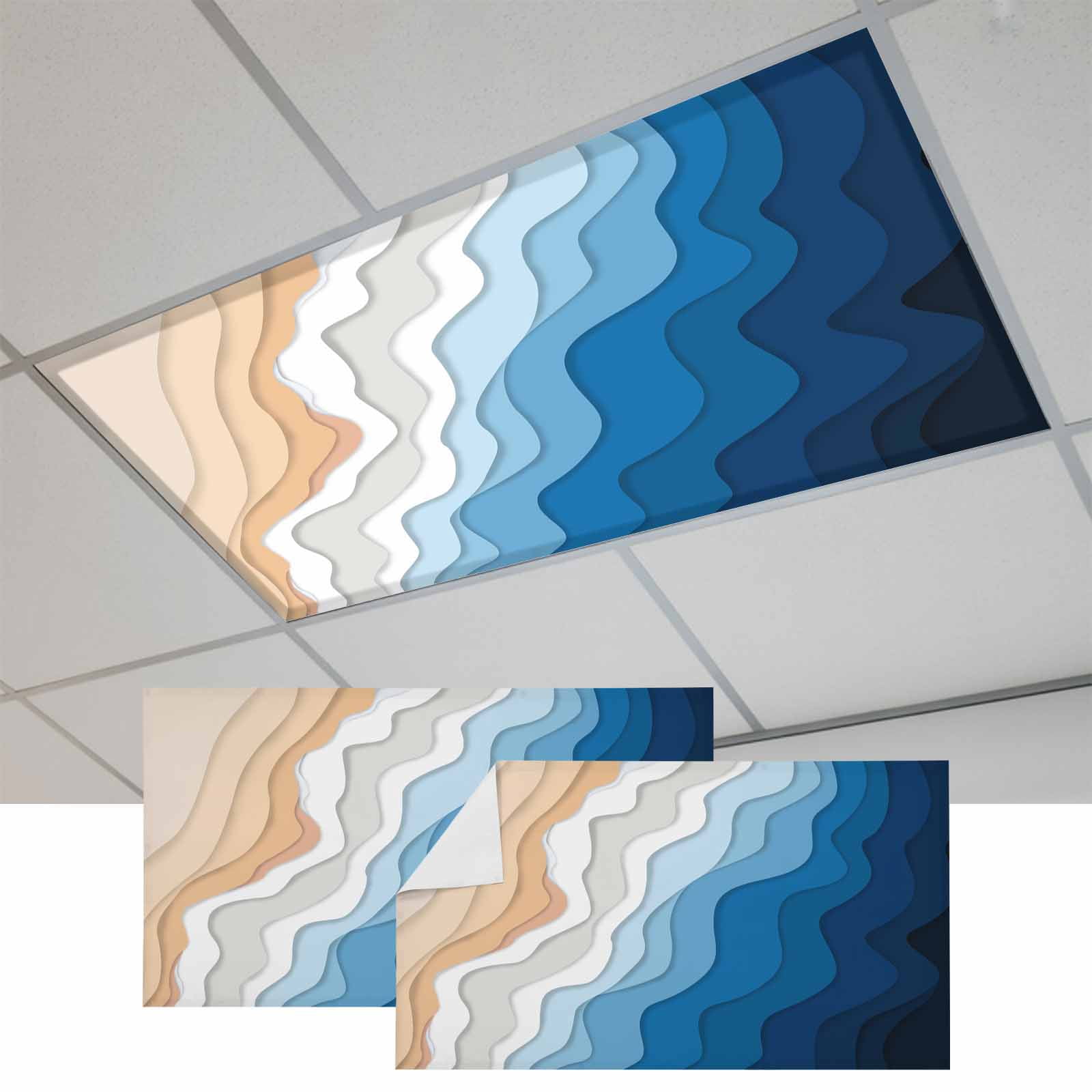 Blue Geometric Beach Fluorescent Light Covers, Ombre Waves Moire ...