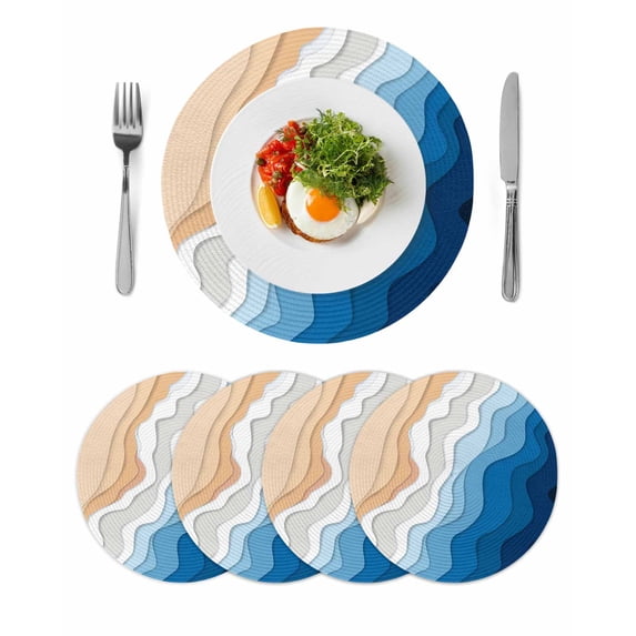 Blue Geometric Beach Round 15 Inch Placemats Set of 4, Ombre Waves ...